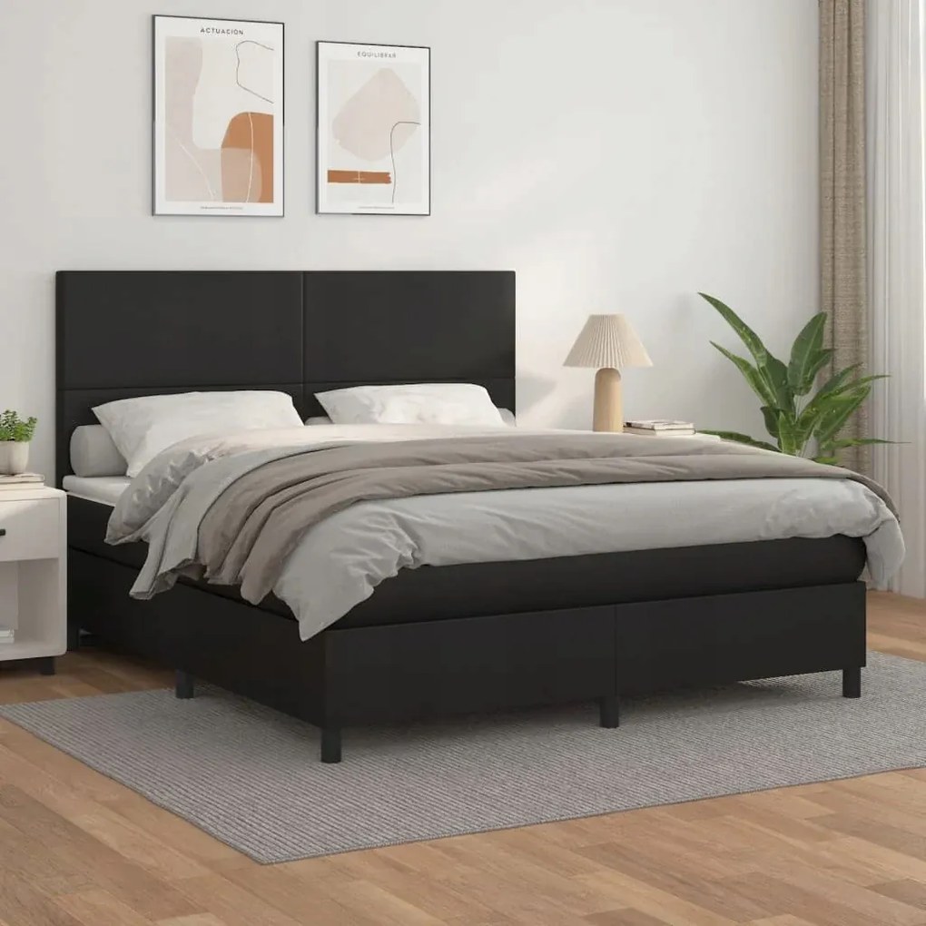 Box Spring Postel S Matrací Umělá Kůže Černá Hladký design 180 x 20