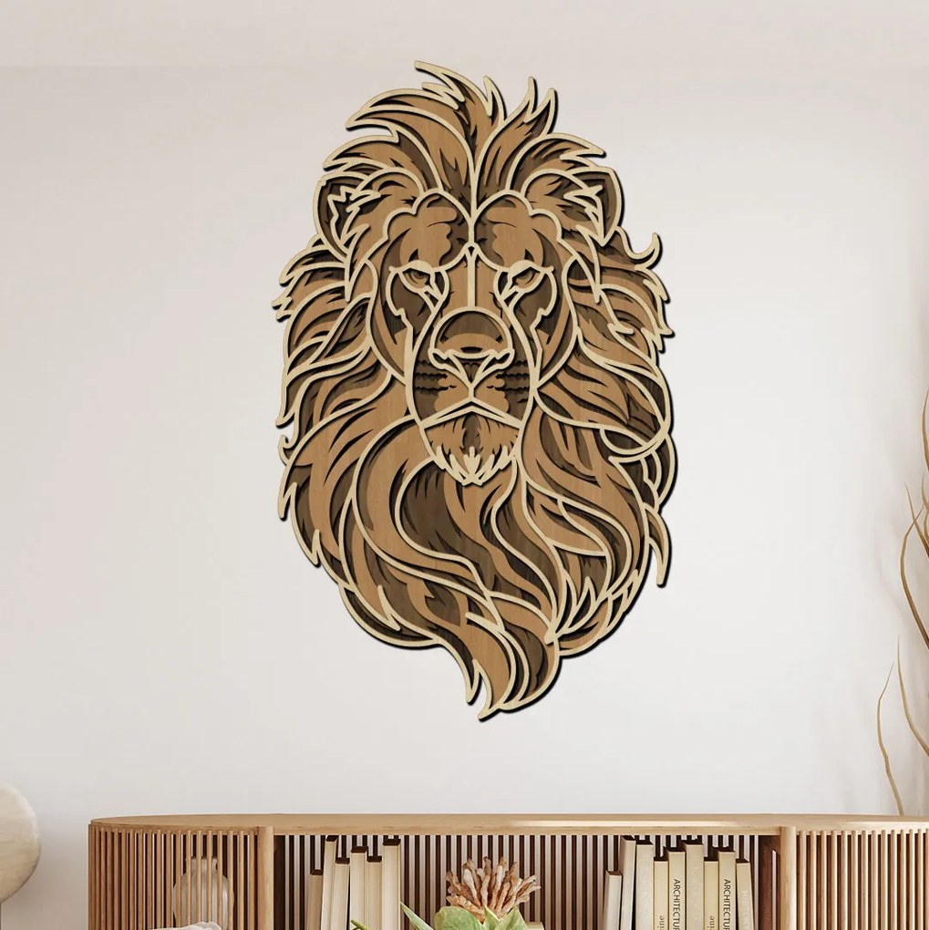dřevo života 4 vrstvý dřevěný obraz LVÍ SÍLA Zvolte rozměr (cm): 60x37, Zvolte barvu dekoru: Ořech-Buk