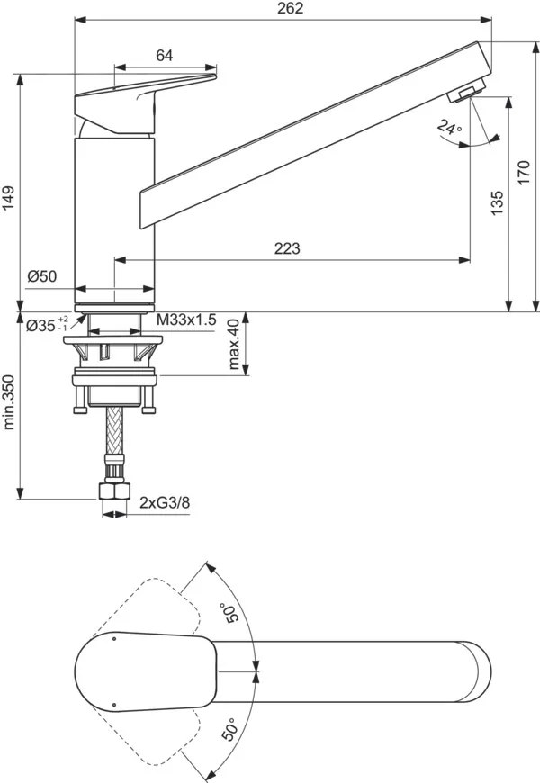 Ideal Standard Ceraplan - Dřezová baterie se spodním výtokem, chrom BD308AA