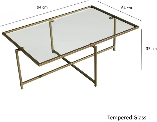 Konferenční stolek SUN 35x94 cm zlatá/čirá