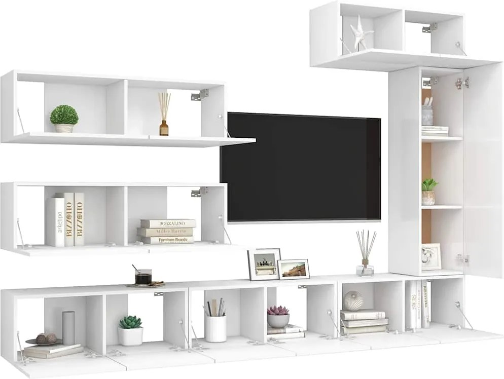 7dílný set TV skříněk bílý kompozitní dřevo 3078717