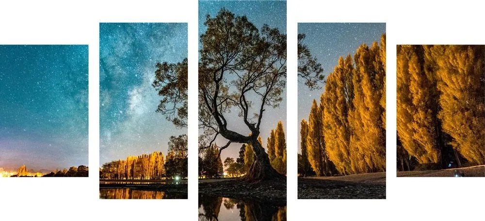 5-dílný obraz strom pod hvězdnou oblohou - 200x100 cm