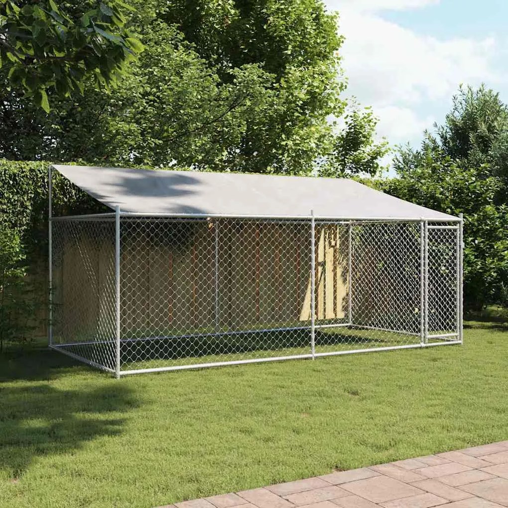 vidaXL Klec pro psy se střechou a dvířky šedá 4x2x2 m pozinkovaná ocel [3209568]