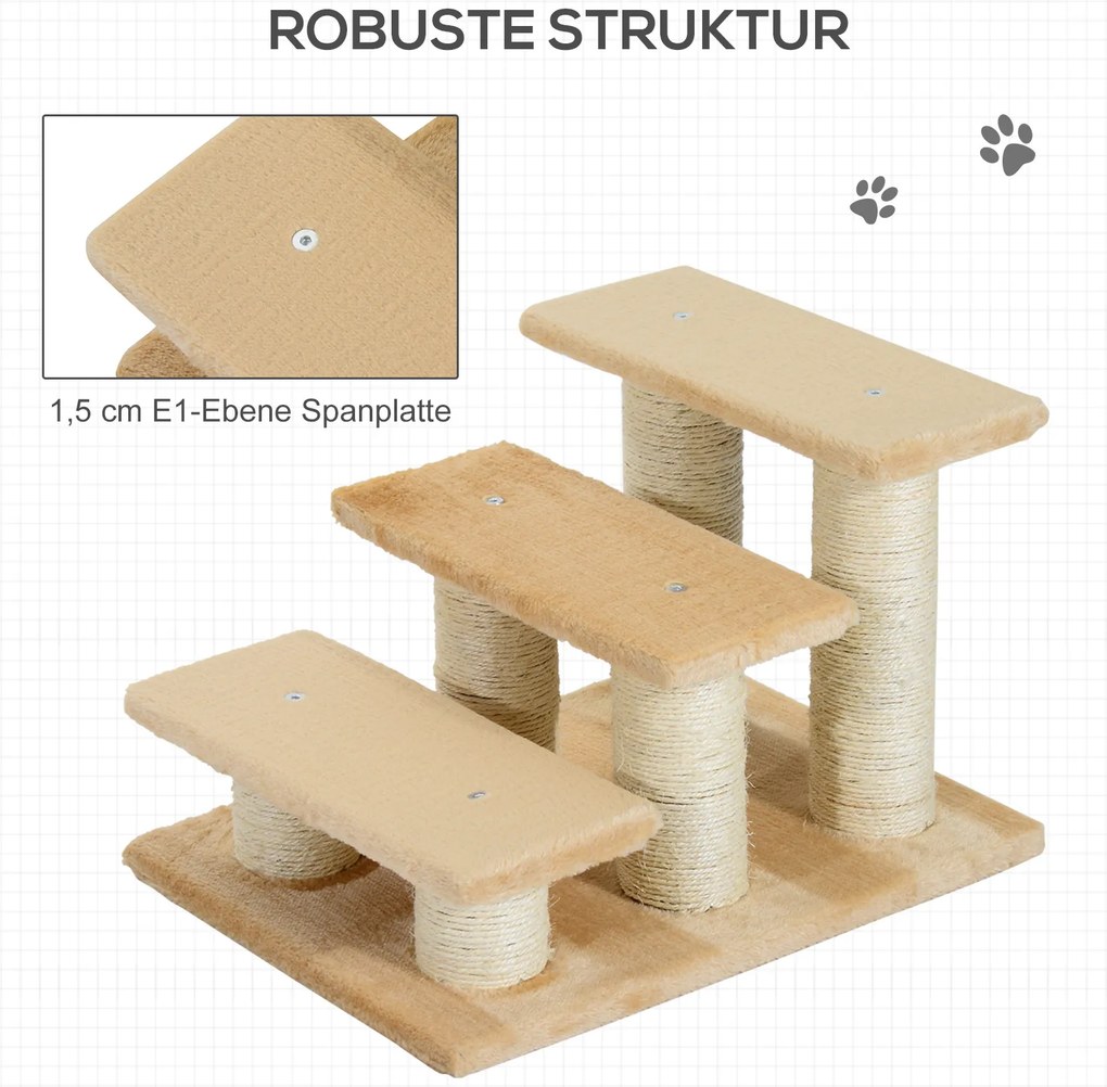 Schody pro kočky PawHut pro staré kočky s artritidou, výška schodu 11 cm, schody pro psy a kočky, plyš, krémová barva | Aosom.de