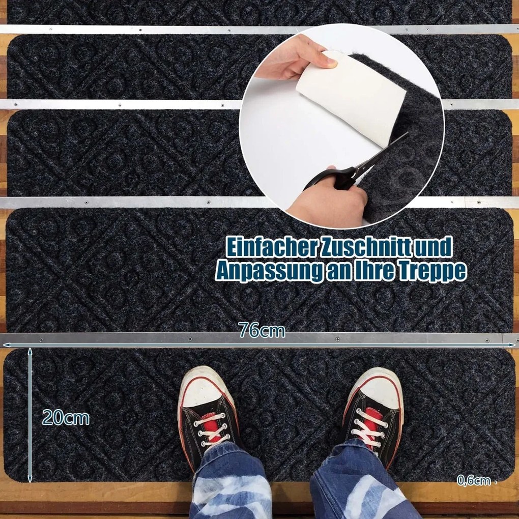 Costway 15 Koberce na schody Protiskluzové koberce na schody 76 cm x 20 cm