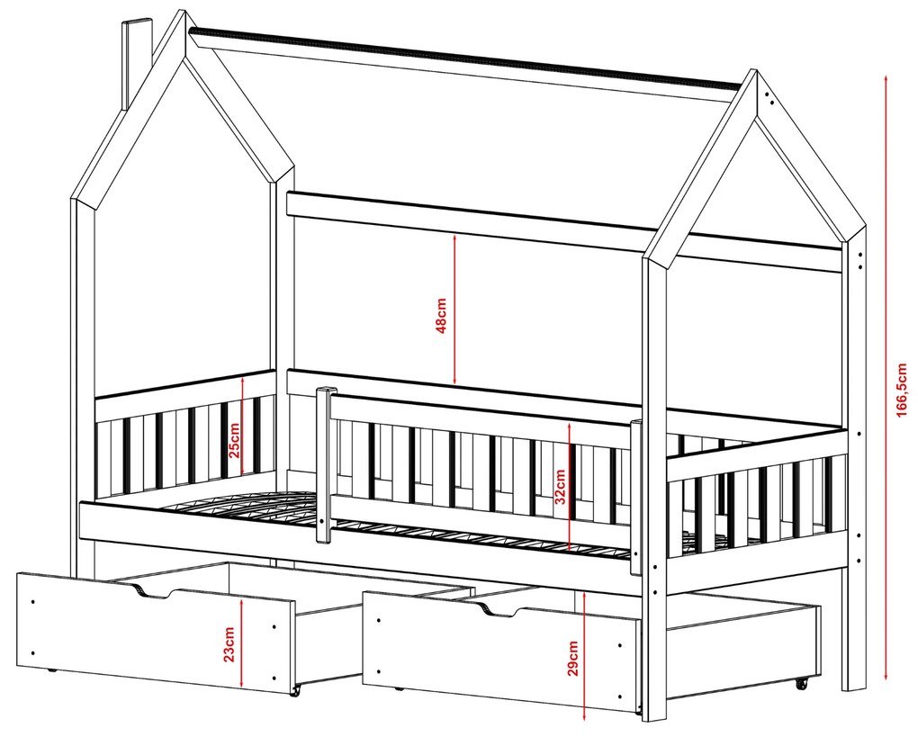 Legno Dětská postel ve tvaru domku Natka grafit Rozměr (cm): 90x200