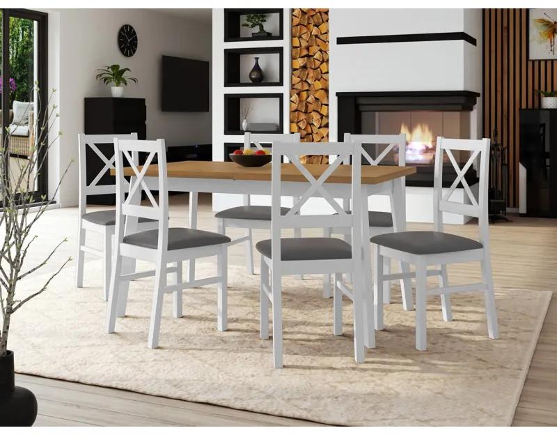 Stůl se 6 židlemi - AL43, Barva dřeva: dub grandson, Potah: 26x - Kronos 22, Barvy nožiček: Bíla