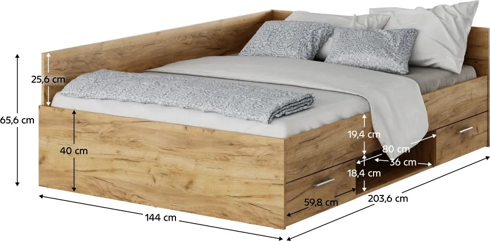 Postel, 140x200, dub artisan, BOAT