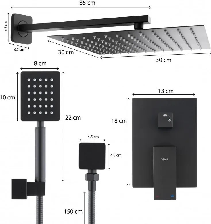 Erga Dual, podomítková sprchová souprava s dešťovou hlavicí 30x30 cm, i-BOX instalační systém, černá matná, ERG-YKA-BP.DUAL30-BLK