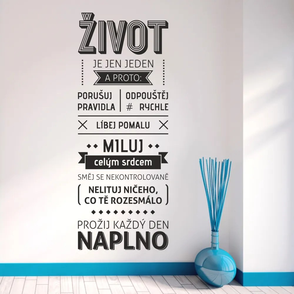 Samolepka na zeď - Život je jen jeden Barva: Mint, Velikost: 120x46 cm