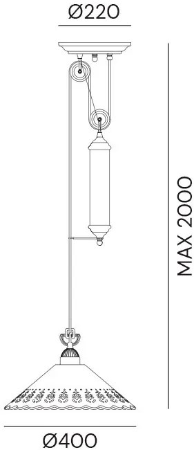 Il Fanale 065.12.OC Fior di Pizzo, závěsné svítidlo v rustikálním stylu se závažím z antické mosazi a keramiky, 1x15W LED E27, prům. 40cm