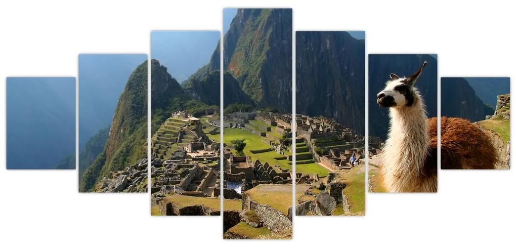 Obraz - Lama a Machu Picchu (210x100 cm)