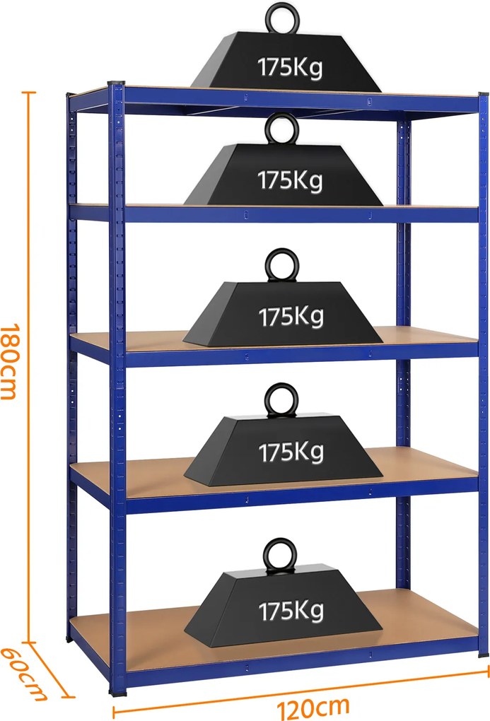 Zátěžový regál Yaheetech – Mod.5: 180 × 120 × 60 cm/875 kg modrá (264515749188)