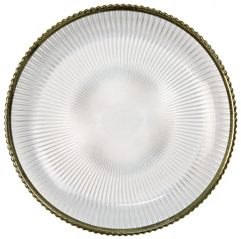 Skleněný dezertní žebrovaný talíř se zlatou linkou Arenda – 20x2 cm