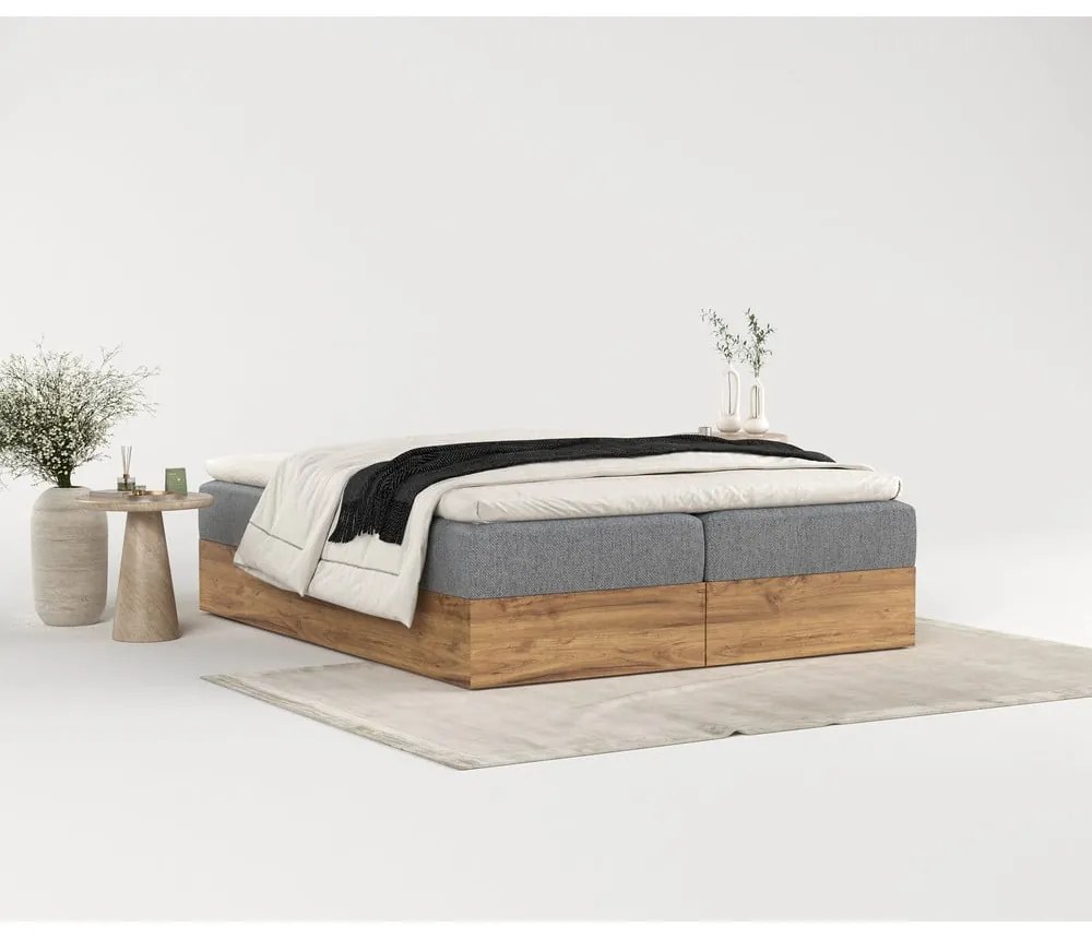 Boxspring postel s úložným prostorem v šedo-přírodní barvě 160x200 cm Faro – Maison de Rêve