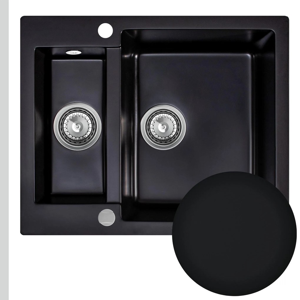 Sink Quality Ferrum, kuchyňský granitový dřez 605x495x210 mm + sifon, černá, SKQ-FER.C.5KBO.X