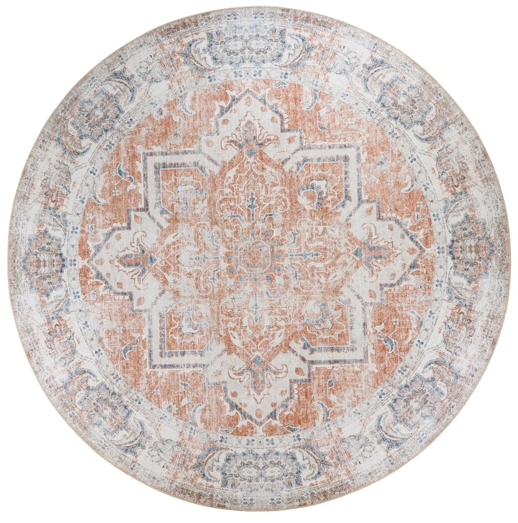 Kulatý žinylkový koberec Ajver 200 cm, oranžová/modrá