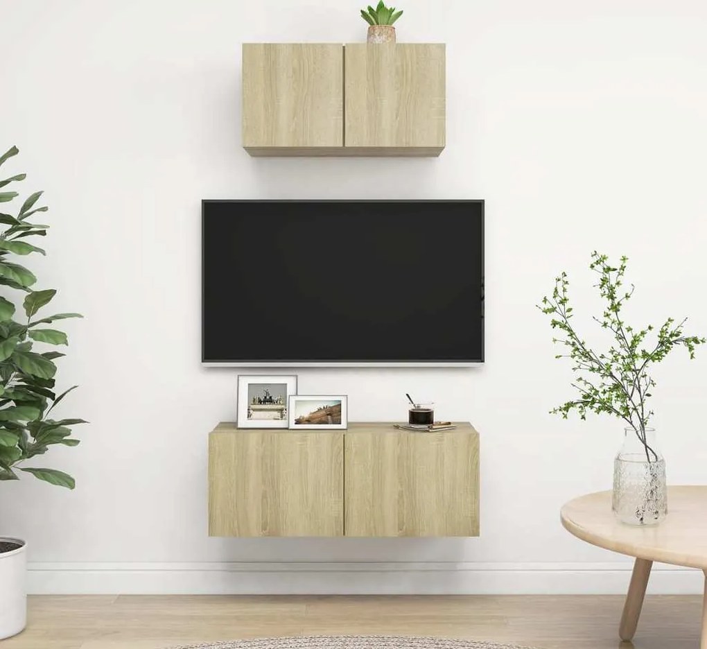 vidaXL 2dílný set TV skříněk dřevotříska [3079120] Barva: Bílá