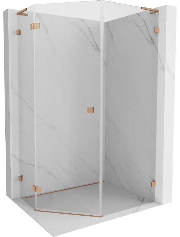 Mexen Lunar, L pětiúhelníkový sprchový kout naklápěcí doleva 80 x 90 cm, 8mm čiré sklo, profil měděná matná, 831L-080L-090P-65-00-L