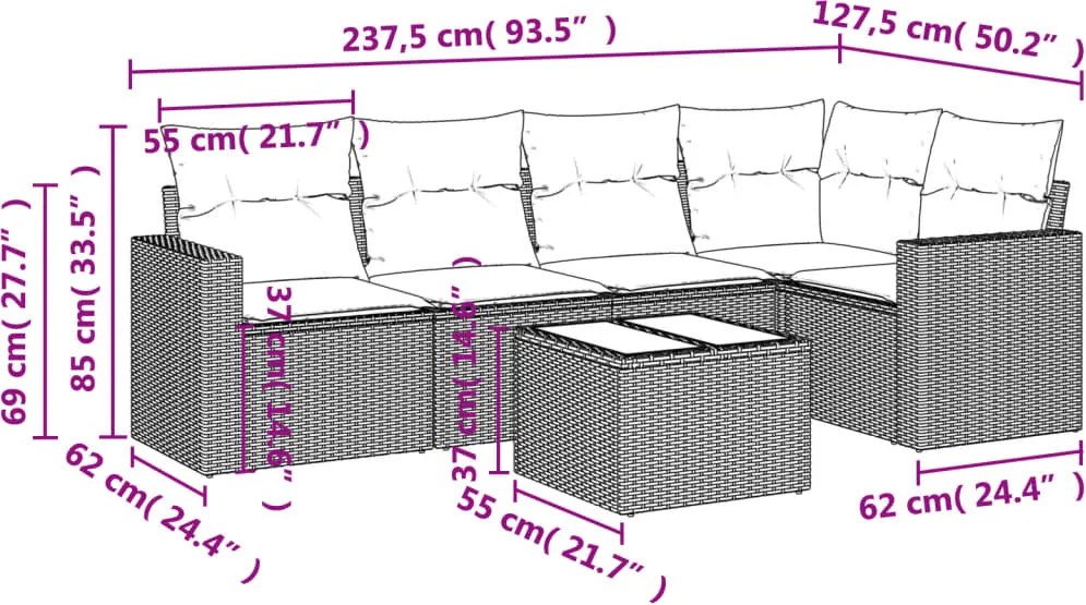 6dílná zahradní sedací souprava s poduškami béžová polyratan 3251275