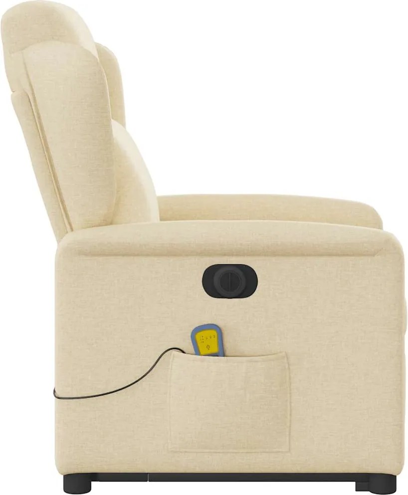 Elektrické zvedací masážní polohovací křeslo krémové textil 3303172