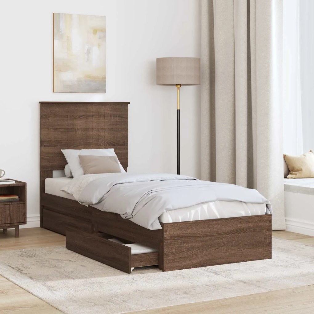 Postel s úložným prostorem se zásuvkou Hnědý dub 75 x 190 cm 3411263