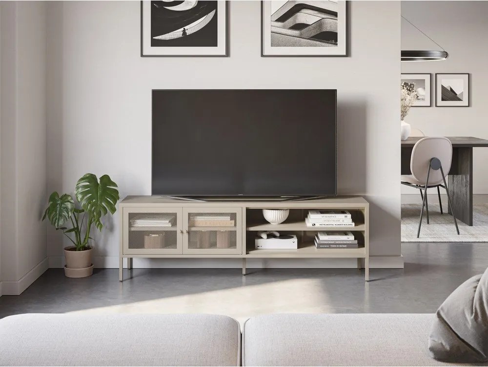 Krémový kovový TV stolek 160x50x35 cm Fayna – Marckeric