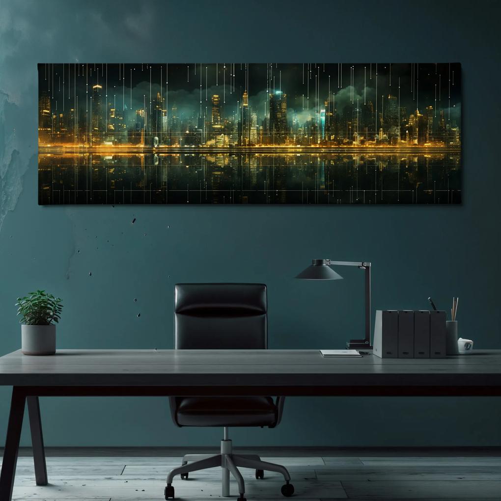 Obraz na plátně - Futuristické město - Abstraktní odraz Budoucnosti FeelHappy.cz Velikost obrazu: 90 x 30 cm