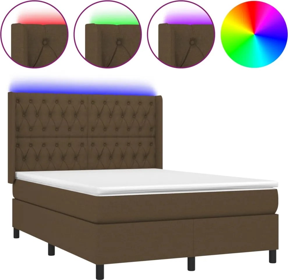 Box spring postel s matrací a LED tmavě hnědá 140x190 cm textil 3138552