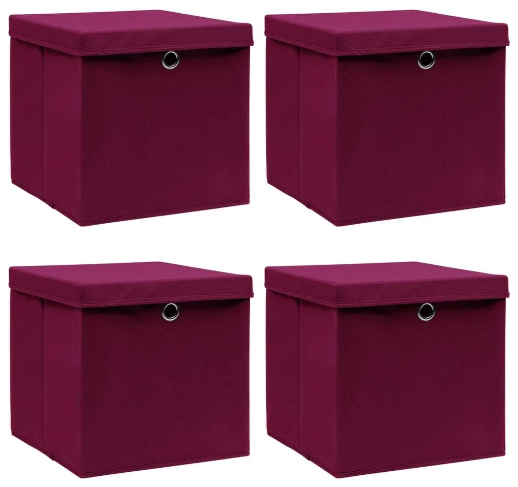 288342 vidaXL Úložné boxy s víky 4 ks tmavě červené 32 x 32 x 32 cm textil