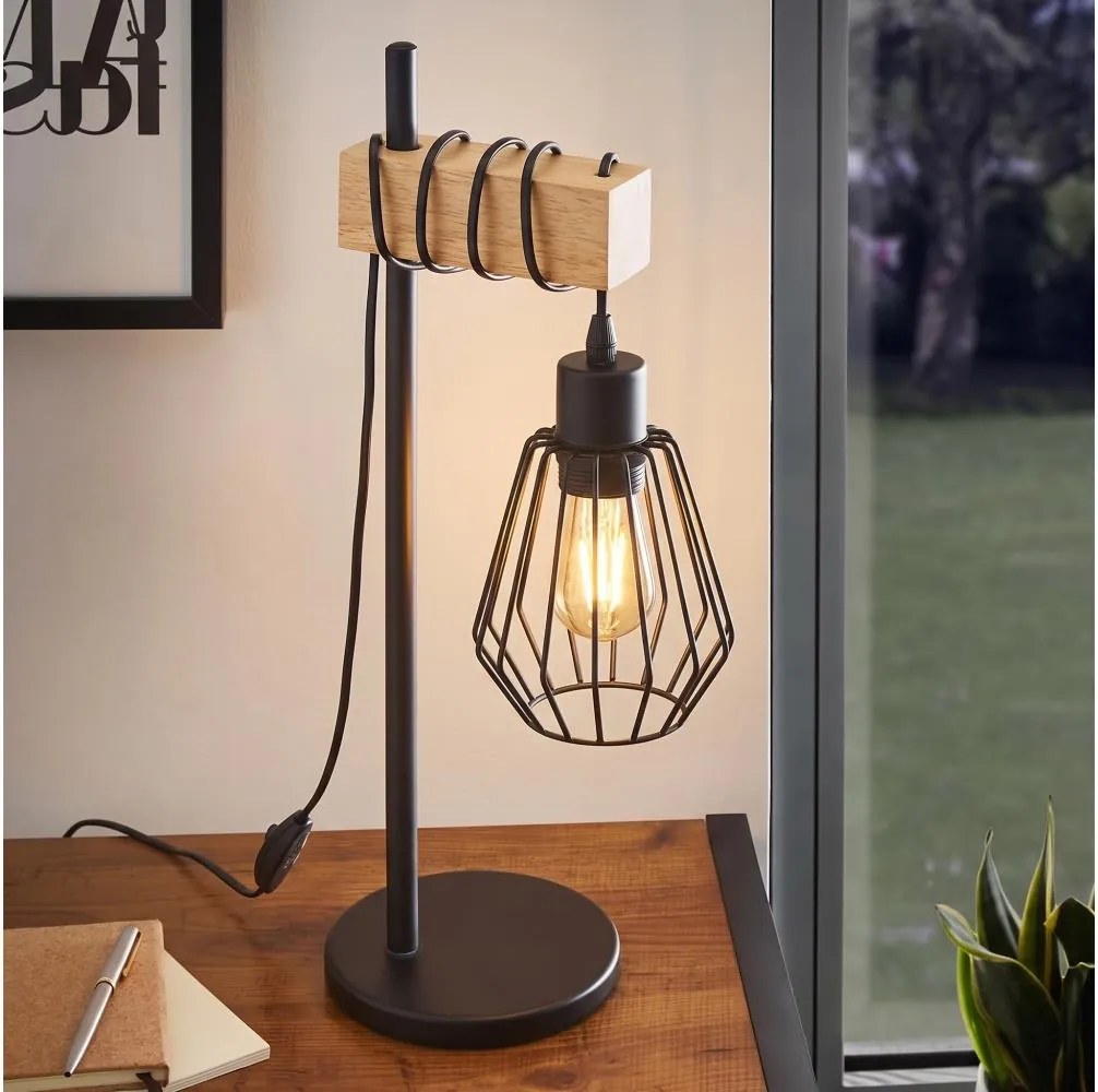Eglo 780173 - Stolní lampa TABODI 1xE27/40W/230V borovice/černá