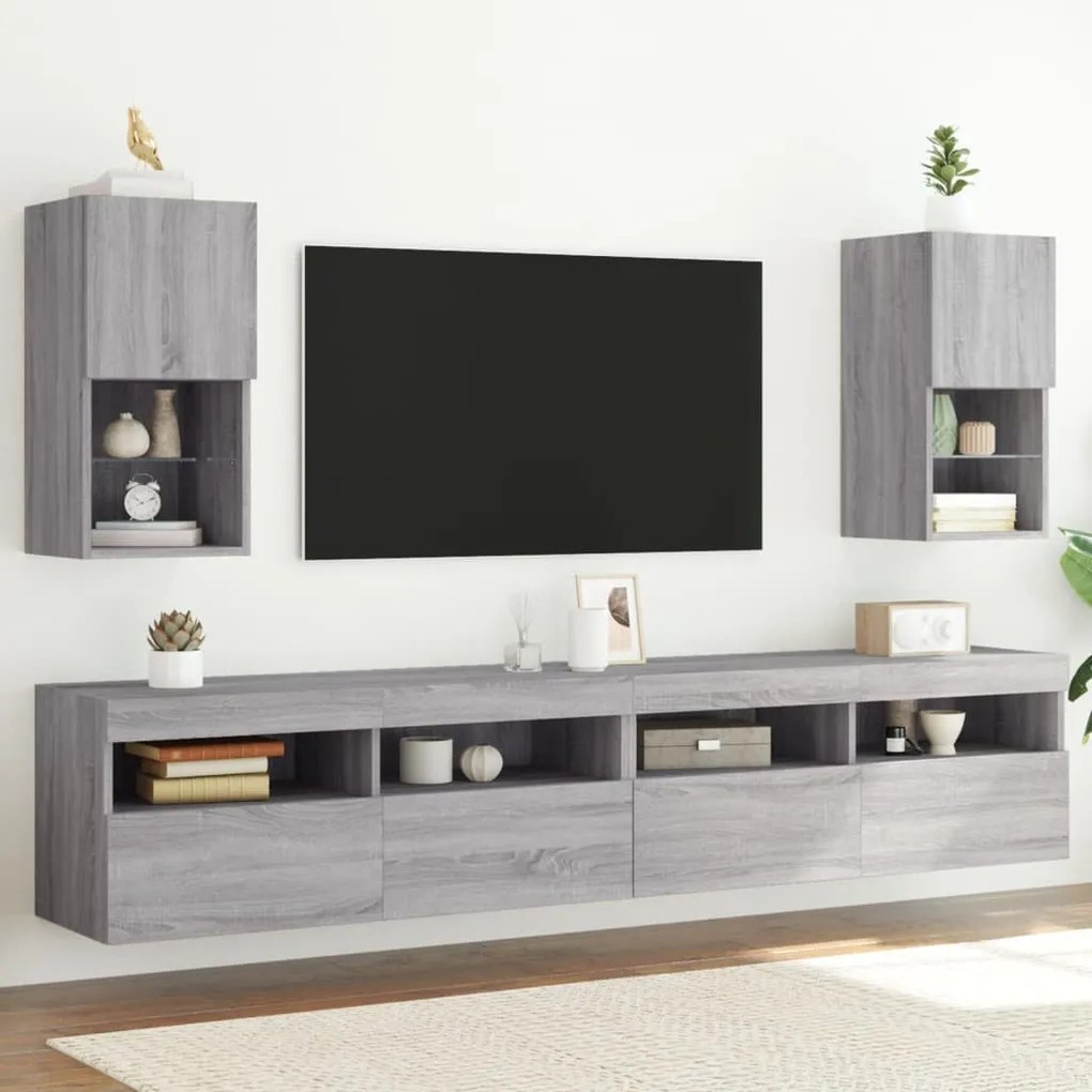 TV skříňky s LED osvětlením 2 ks šedé sonoma 30,5 x 30 x 60 cm - Default Title