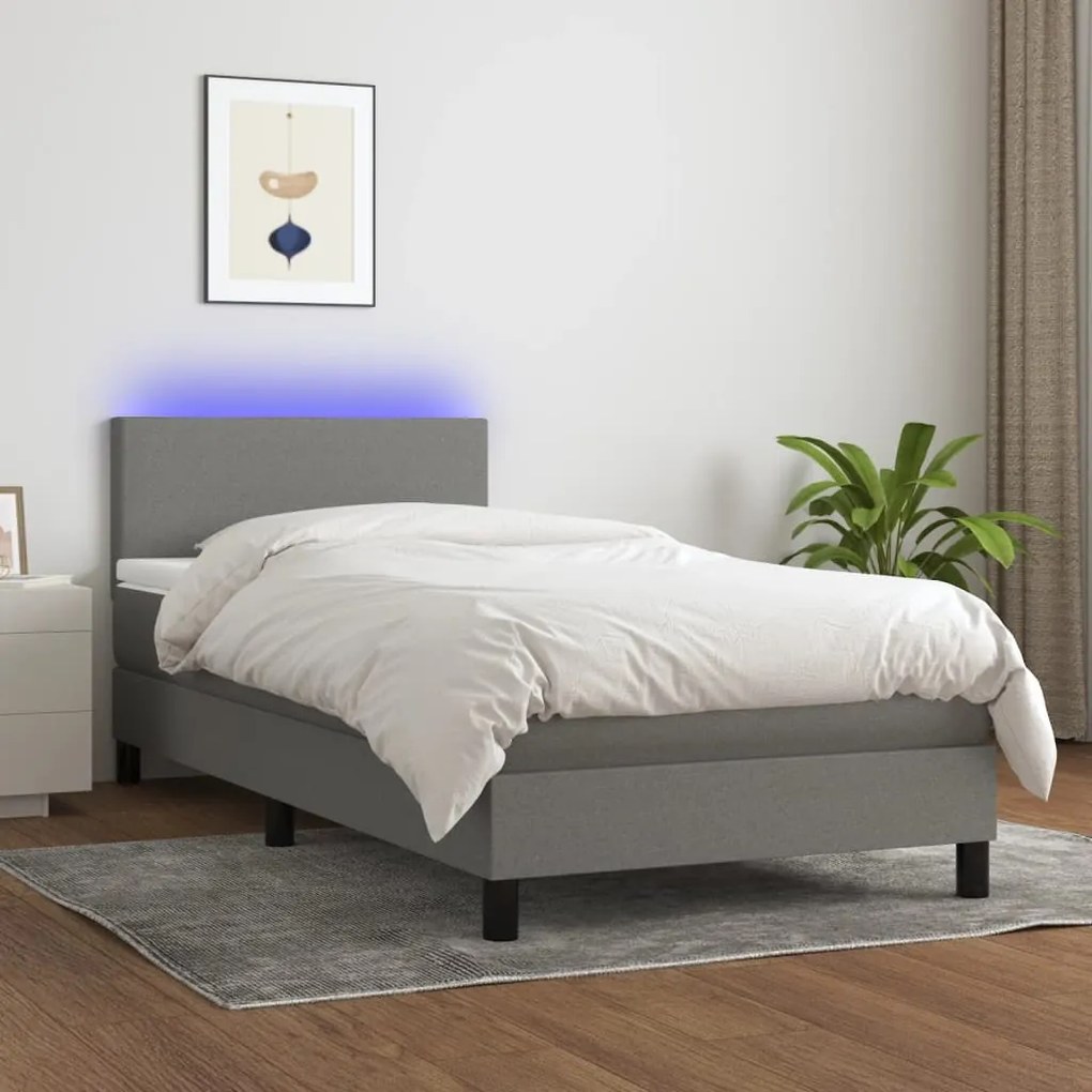 Box spring postel s matrací a LED tmavě šedá 90x190 cm textil 3132958