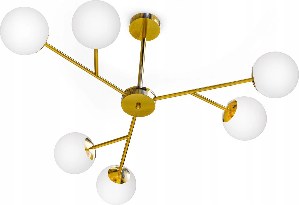 Zlatá Závěsné Stropní Svítidlo Led 6X E27 Lustr Bílé Skleněné Koule Obývací pokoj