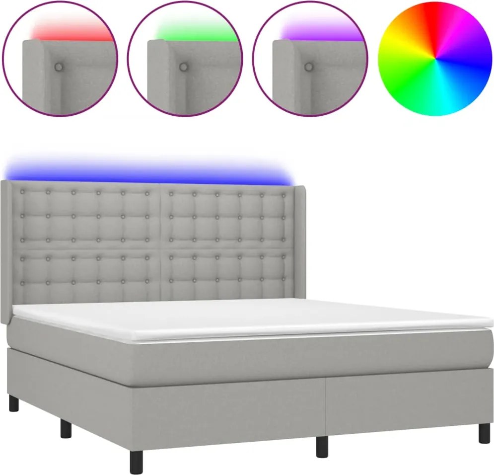 Box spring postel s matrací a LED světle šedá 180x200 cm textil 3138653