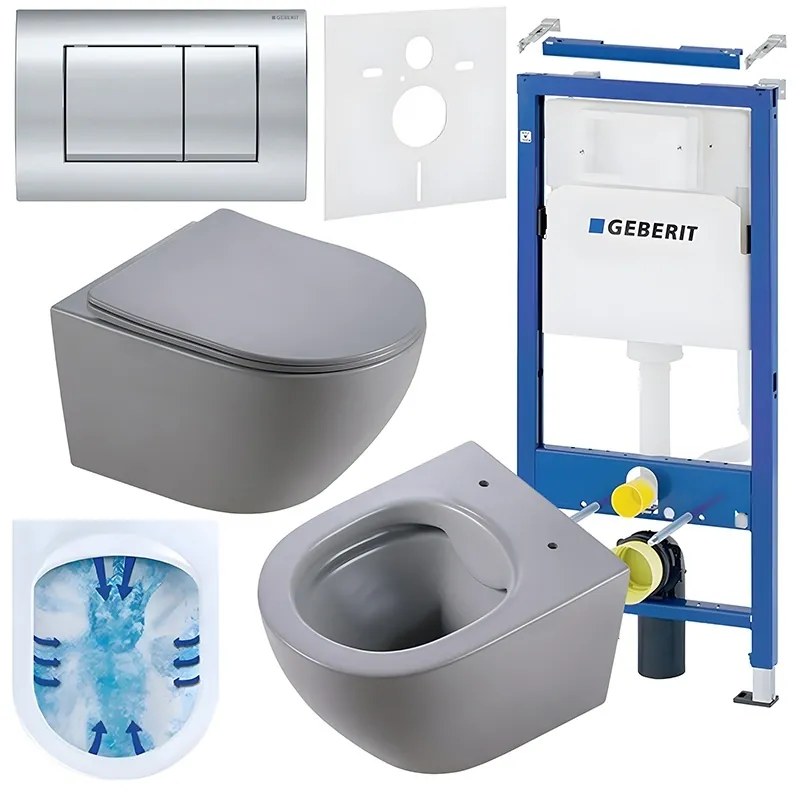BPS-koupelny Podomítkový modul Geberit DuoFix s WC mísou MU-MTGR-RIM-03 + ovládací tlačítko Delta 30 chrom