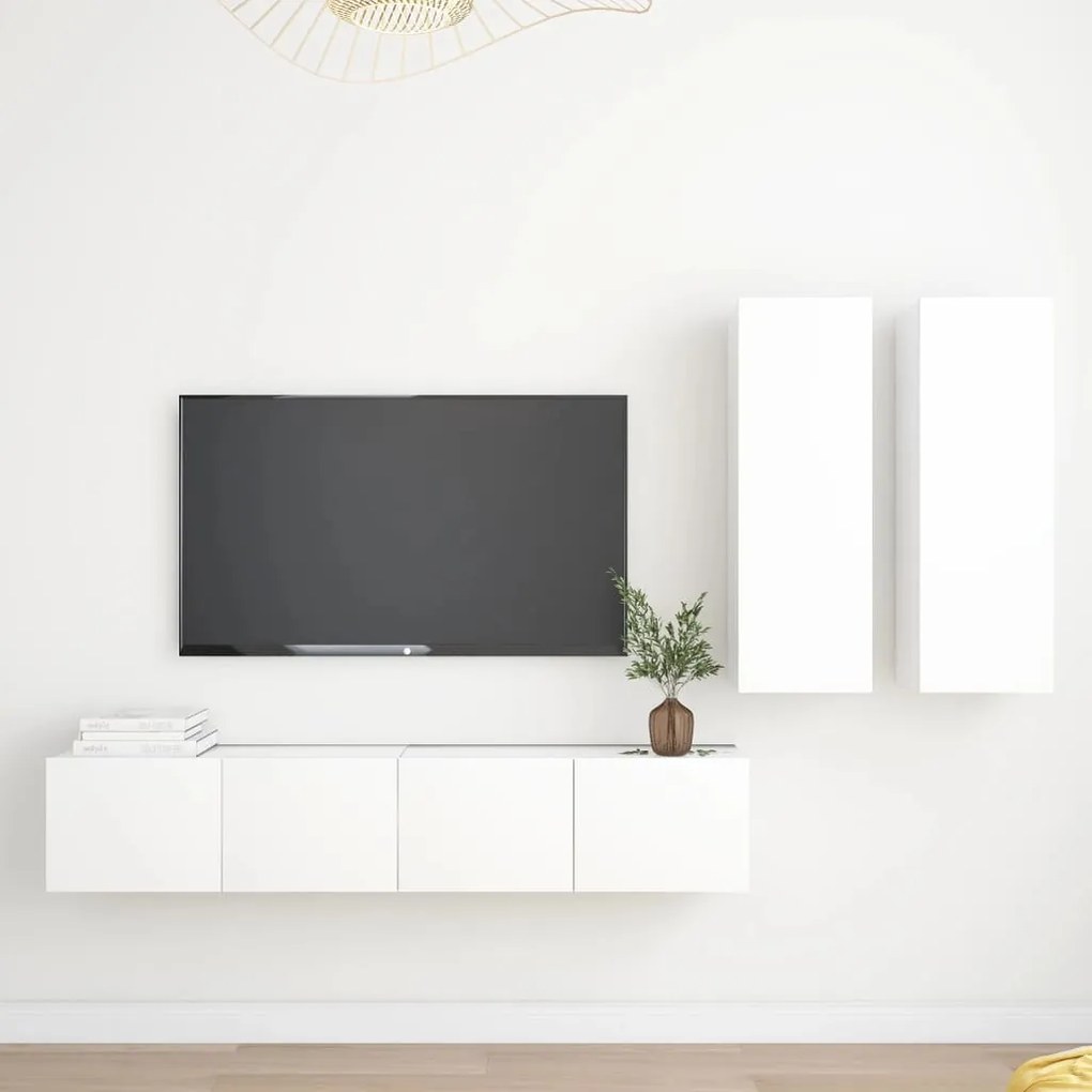 4dílný set TV skříněk bílý kompozitní dřevo 3078686