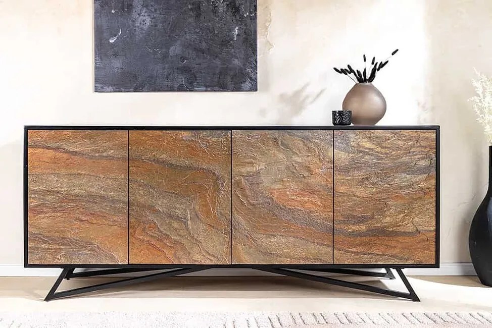 Luxusní komoda Stone z akáciového masivu a přírodního kamene 175cm