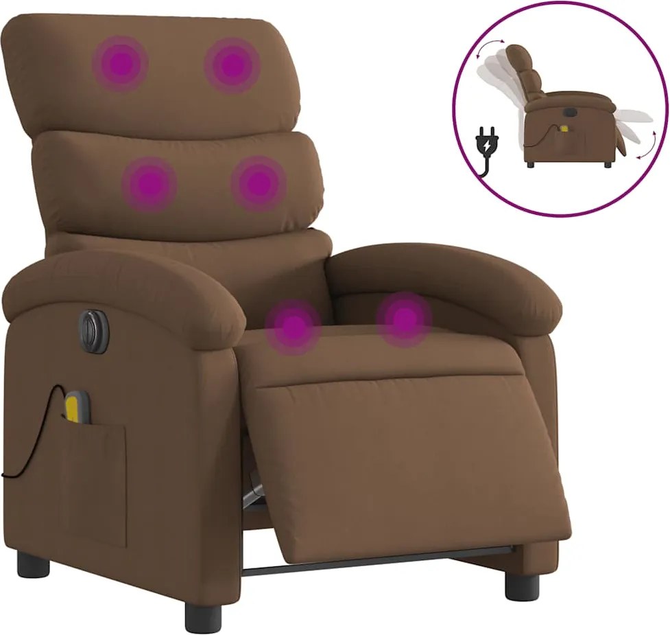 Elektrické masážní polohovací křeslo hnědé textil 3203970