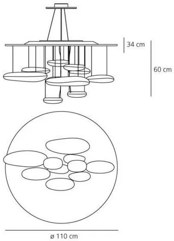 Artemide 1367110A Mercury sospensione LED, závěsné designové svítidlo, 2x31W LED, prům. 110cm