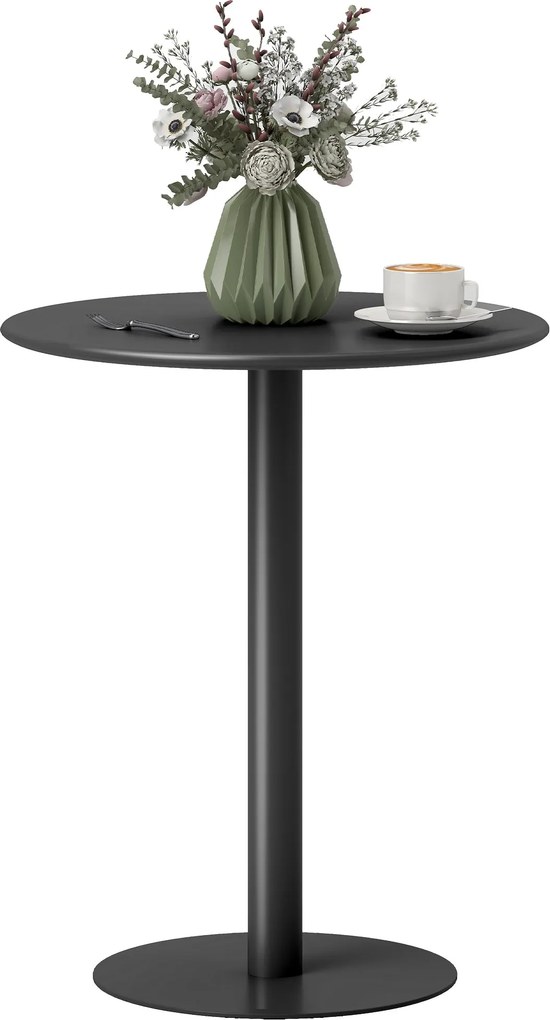 HOMCOM Jídelní stůl, Kulatý stůl pro 2 osoby, Moderní jídelní stůl do obývacího pokoje a zahrady, Ocel, Ø60 x 72 cm, Černý | Aosom