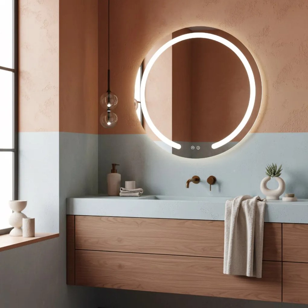 Tutumi Zrcadlo Modern ⌀80 cm s vyhříváním a regulovatelným LED osvětlením HOM-00906