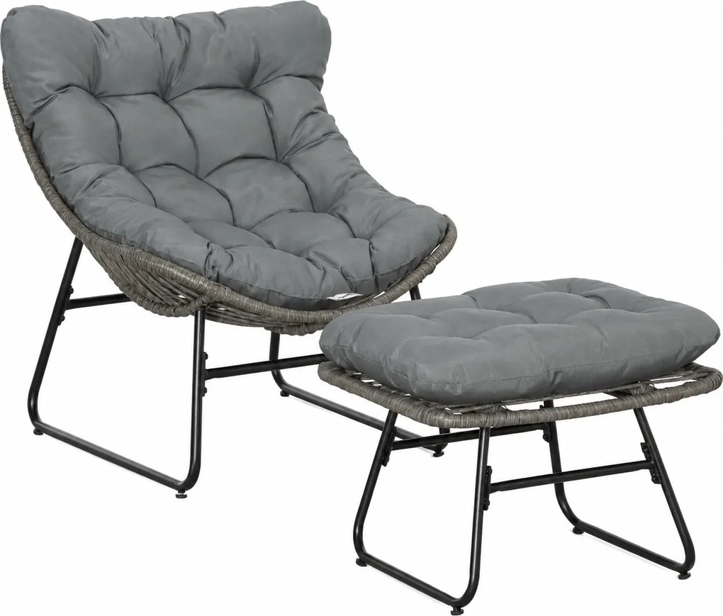 Outsunny ratanové relaxační křeslo s podnožkou zahradní křeslo venkovní ratanové křeslo s polštářem, ocel a polyester, šedé 69x76x70 cm pro zahradu a…
