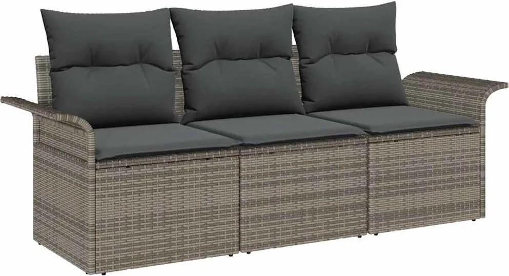 Set pohovek 3 ks 3-Počet míst Šedá polyratan 3345219