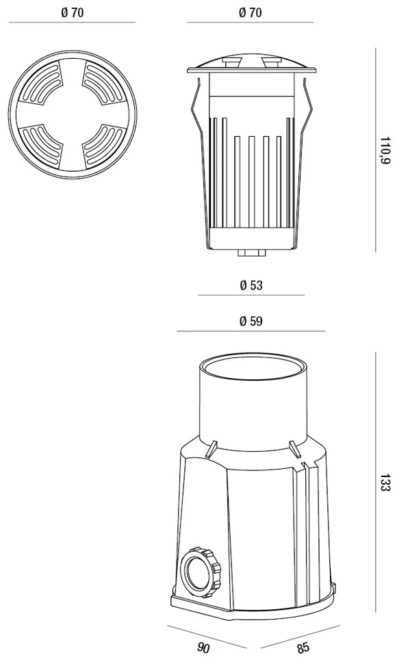 Fabas luce Fabas Yuma 2, zápustné svítidlo se 4 paprsky, 2,8W LED, 3000K, prům. 7cm, IP67