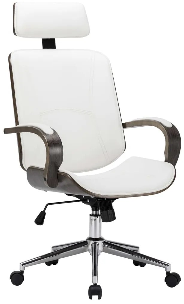 283135 vidaXL Otočná kancelářská židle s opěrkou hlavy bílá umělá kůže ohýbané dřevo