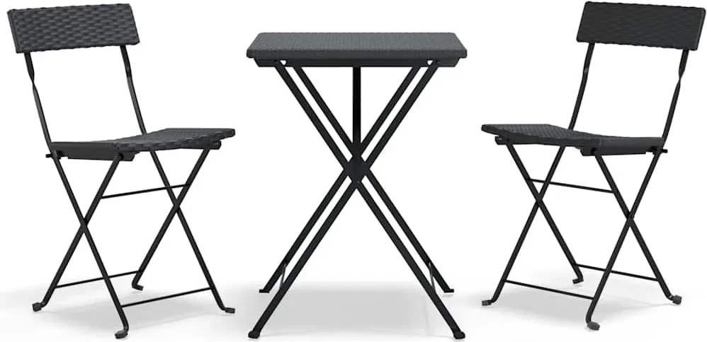 3dílný skládací bistro set černý polyratan 319989