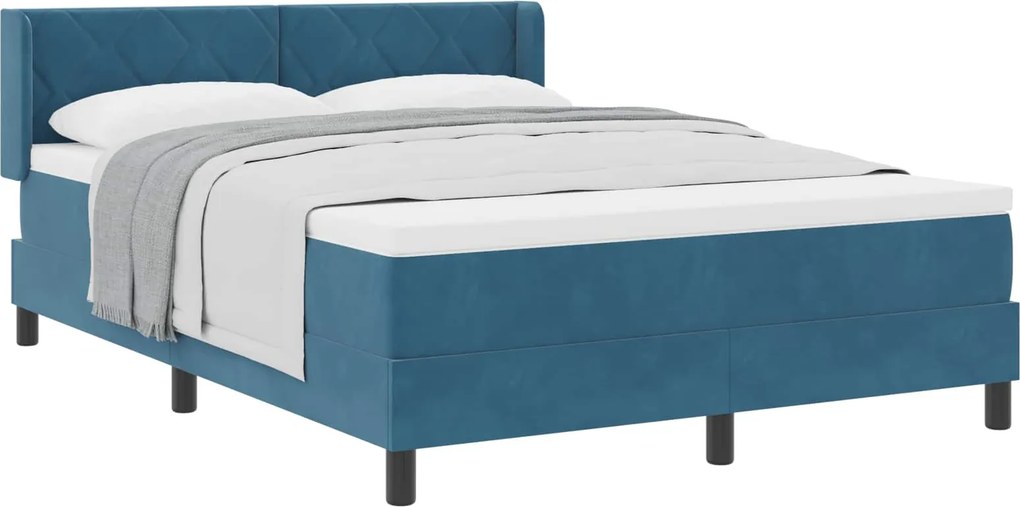 Postel s boxspringem s čelo Tmavě modrá 190 x 140 cm samet 3341520