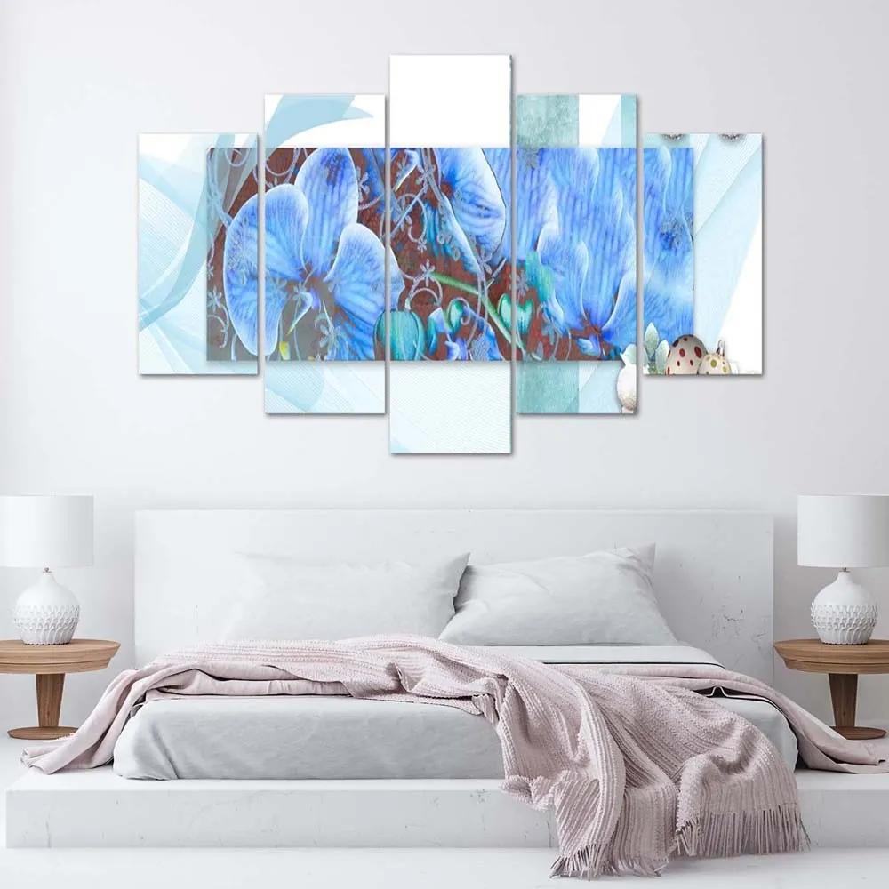 Obraz na plátně pětidílný Orchidejová abstraktní modrá - 150x100 cm