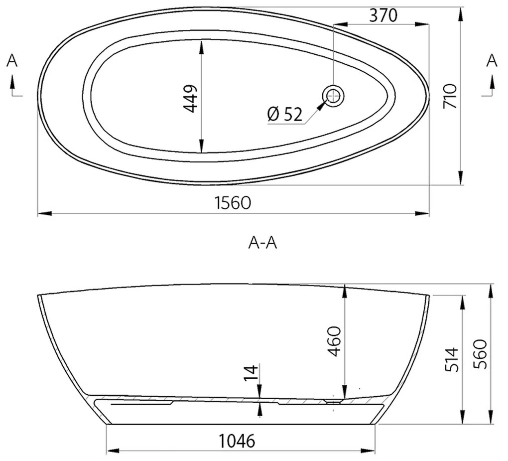 Gelco ELIPSIE 157 x 70 x 56 cm GVEL1570 vana volně stojící